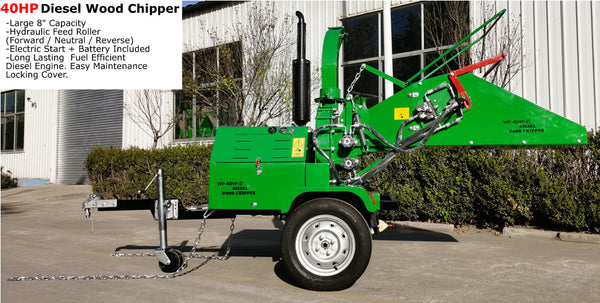 40HP Tow Behind Diesel Wood Log Chipper Shredder Mulcher WP-40HP-D Ele ...