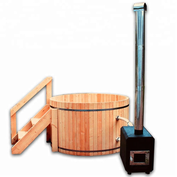 New Wood Fired Canadian Redwood Cedar Outdoor Hot Tub Spa 5 Person wit ...